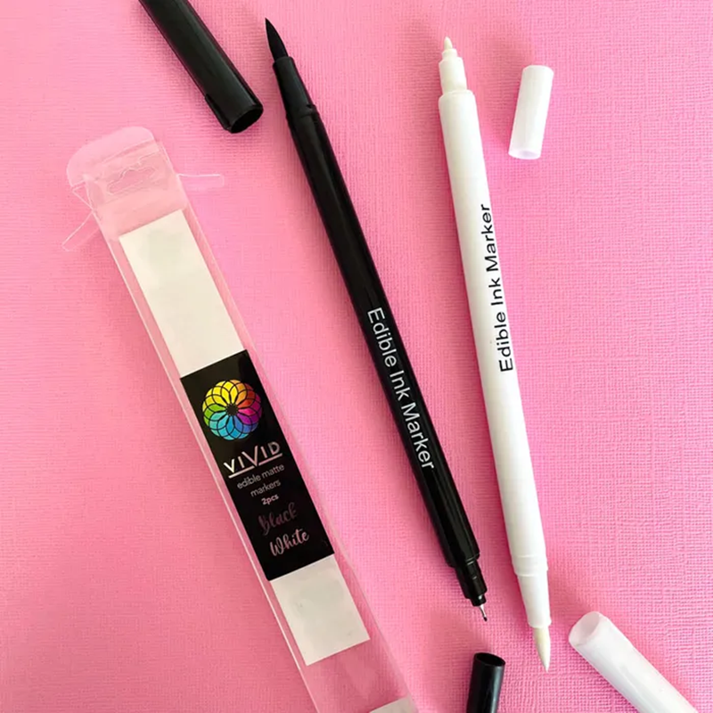 Vivid Edible black & white twin tip marker pens by Cake Craft - Kiwicakes