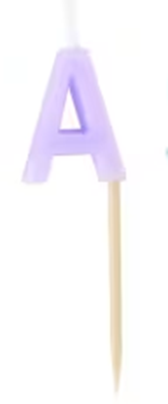 Alphabet or numeral candle on wooden pick Letter A Lilac - Kiwicakes