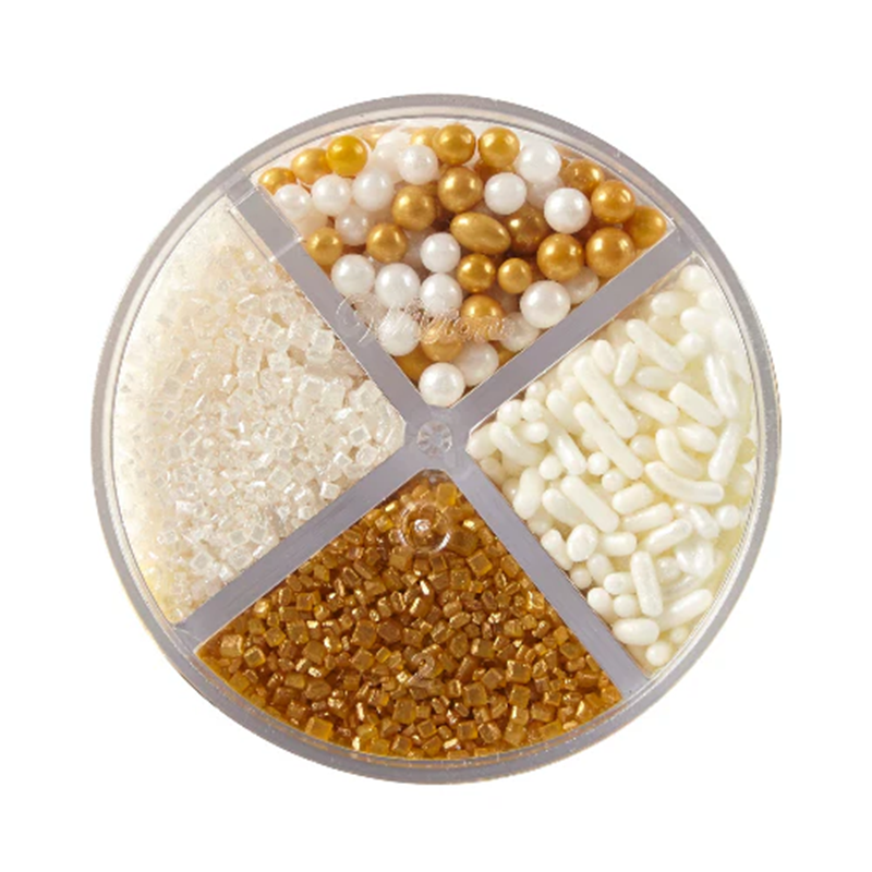 Metallic Sprinkles Gold & Pearl White Mix 4 cell container - Kiwicakes