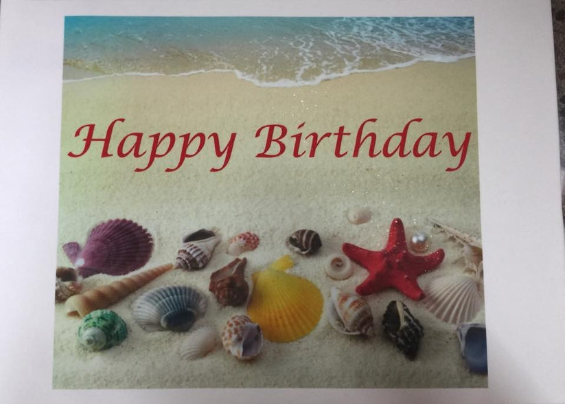A4 Edible icing image HAPPY BIRTHDAY Seashells beach - Kiwicakes