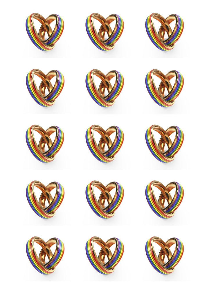 Design Sheet edible image Rainbow interlocking wedding rings - Kiwicakes