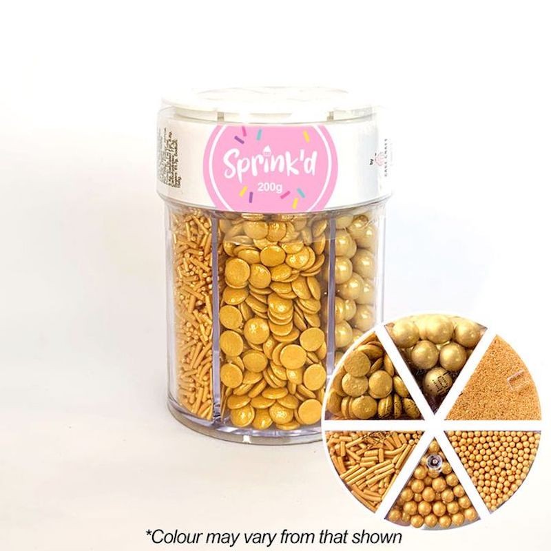 Gold sprinkle collection 6 cell container - Kiwicakes
