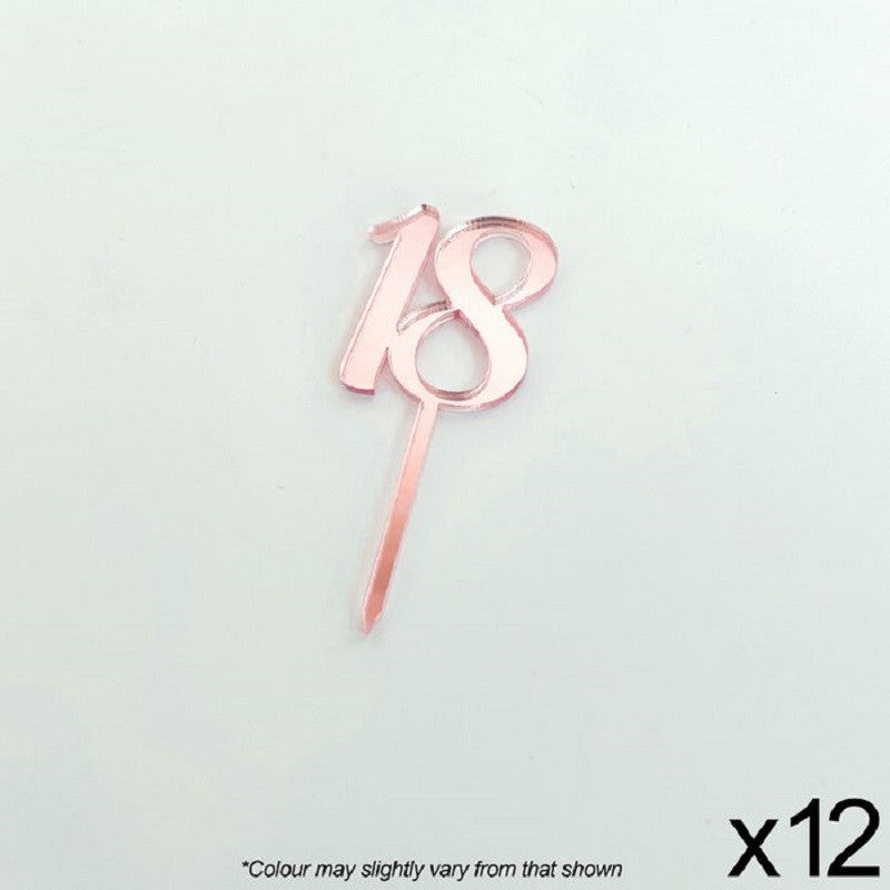 Cupcake acrylic toppers pack of 12 number 18 Rose pink - Kiwicakes