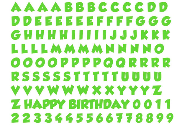 A4 edible icing image sheet Alphabet letters and numbers Green - Kiwicakes